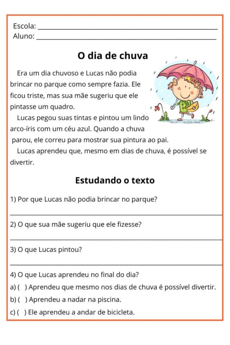 Atividades de português 4º ano de interpretação de texto e gramática