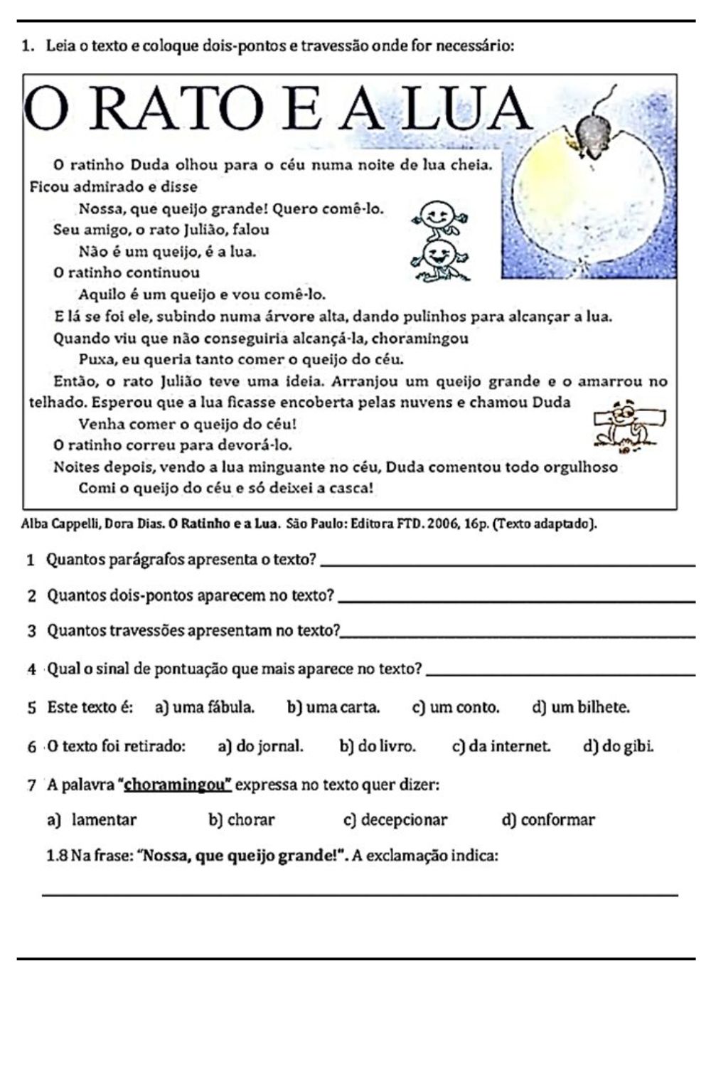 Atividades de português 4º ano de interpretação de texto e gramática